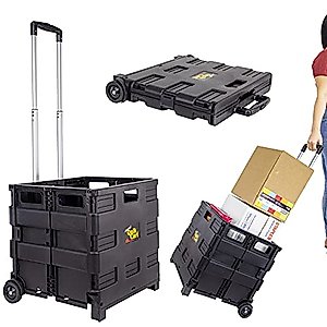 dbest products Quik Cart Topless without Lid Travel Portable Mobile Storage Collapsible Handcart Rolling Utility Heavy Duty, Black