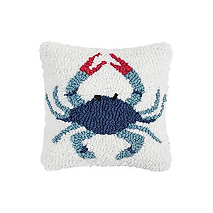 C&F Home Blue Crab Petite Hooked Pillow 8" X 8" Square Soft Woven Throw Pillow for Couch Sofa Bed Chair Acrylic 8 x 8 Blue