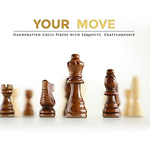 QueenSide 12" Magnetic Wooden Chess Set with Folding Chess Board & Staunton Chess Pieces 2 Extra Queens, Portable (30x30cm)