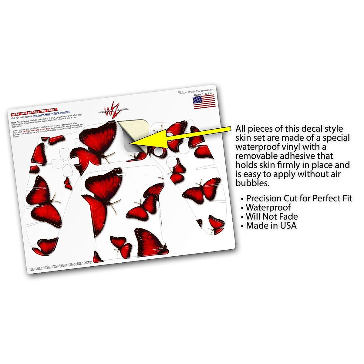 WraptorSkinz Skin Wrap compatible with Sony PS5 DualSense Controller Butterflies Red (CONTROLLER NOT INCLUDED)