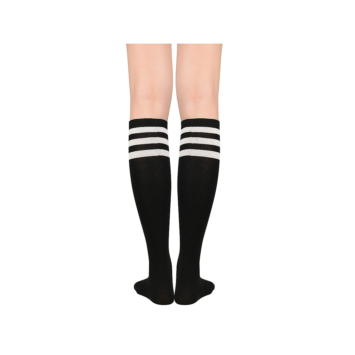 Century Star Knee High Long Socks for Women Athletic Running Casual Tube Socks with Triple Stripes 1 Black White One Size