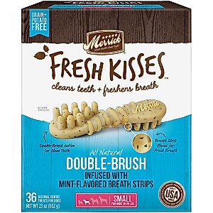 Merrick Fresh Kisses Double-Brush Dental Dog Treats with Mint Breath 36 Count (Pack of 2)