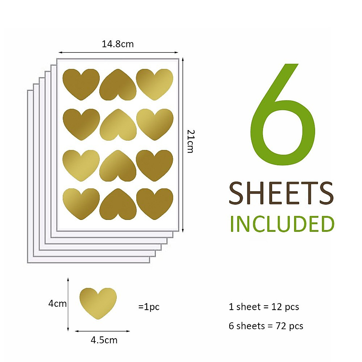 Amaonm 72 Pcs Removable Sparkling Gold Heart Wall Decals Stickers DIY Peel and Stick Art Decor Vinyl Wall Decal for Home Walls Weeding Birthday Party Kids Room Nursery Bedroom Wall Decoration