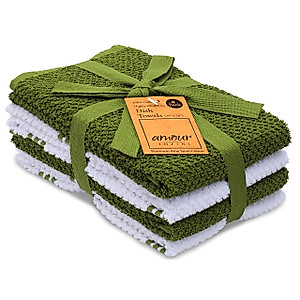AMOUR INFINI Bundle Pack of 4 Terry Dish Towels + 8 Dish Cloths Ultra Soft and Absorbent Kitchen Towel & Dishcloth Combo (Green)