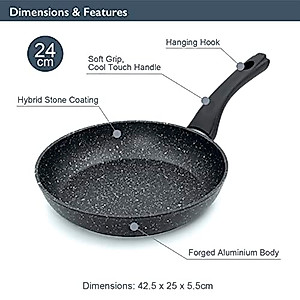 Blackmoor Frying Pans / 8", 9.5", 11" Sizes/Stylish Black Or Gray Marble Finish/Non-Stick & Anti-Scratch/Cool Touch Handle/Suitable for Induction, Electric and Gas Hobs (9.5", Black)