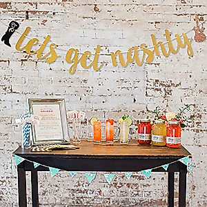 Let's get nashty Gold Glitter Banner Sign Garland Pre-strung for Nashville Bachelorette Party Decorations