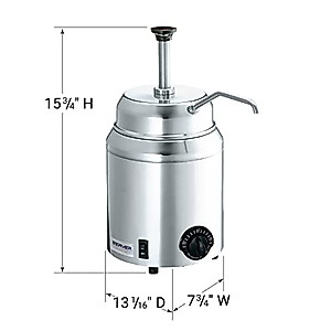 Server Products Topping Warmer with Pump, Dispenses Condiments Sauces and Toppings, 3 Quart, Stainless Steel, 82060
