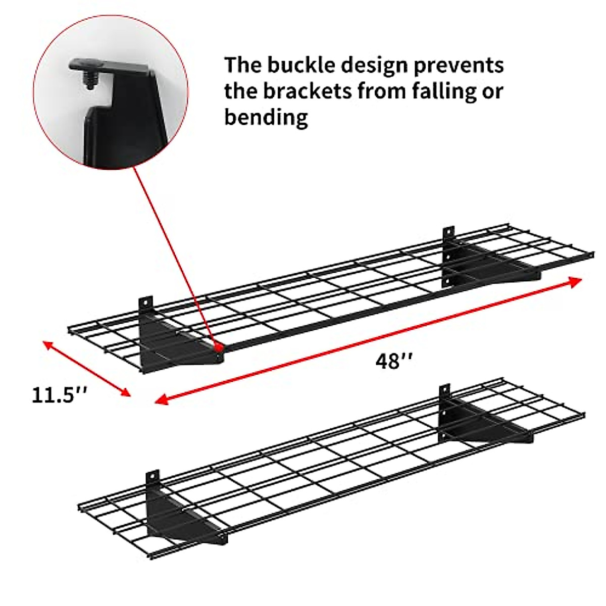 Qualward 2 Pack Garage Metal Shelving 1×4ft 12-inch-by-48-inch Wall Mounted Shelf Garage Storage Rack Heavy Duty, Black