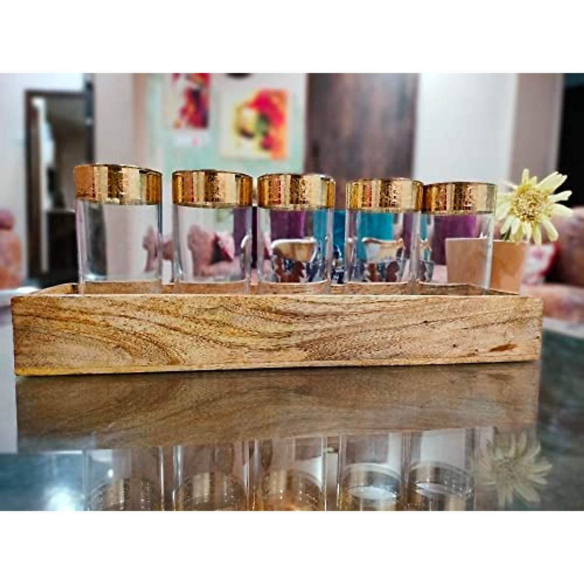 Handcrafted Rectangular Long Coffee Table Tray Wooden Serving Platter Trays Centerpiece for Housewarming Brown15 x 4 x 2 inches