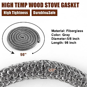 Wood Stove Door Gasket, 1" Wood Stove Gasket Rope Seal for Woodburning Stoves, Heat Resistance Fiberglass Gasket Replacement for Wood Stoves and Fireplaces(1" x 98" Rope)