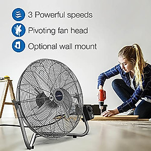 Lasko 20″ High Velocity QuickMount, Easily Converts from a Floor Wall Fan, Silver 2265QM