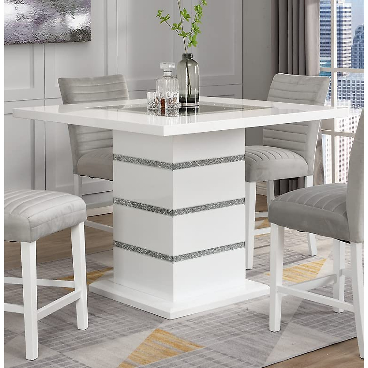 Acme Furniture Square Counter Height Table, White and Black