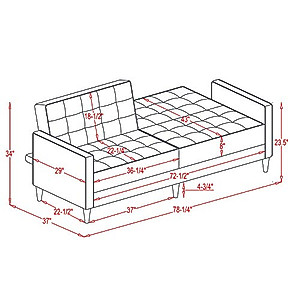 LTT Futon Sofa Bed, Sleeper Sofa, Square Arms Modern Velvet Upholstered Sofa Bed Black(78" Lx37 Wx34 H)