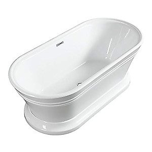 Vanity Art 59 x 30 Inches Freestanding White Acrylic Bathtub Modern Stand Alone Soaking Tub with UPC Certified Slotted Overflow and Pop-up Drain VA6610-S