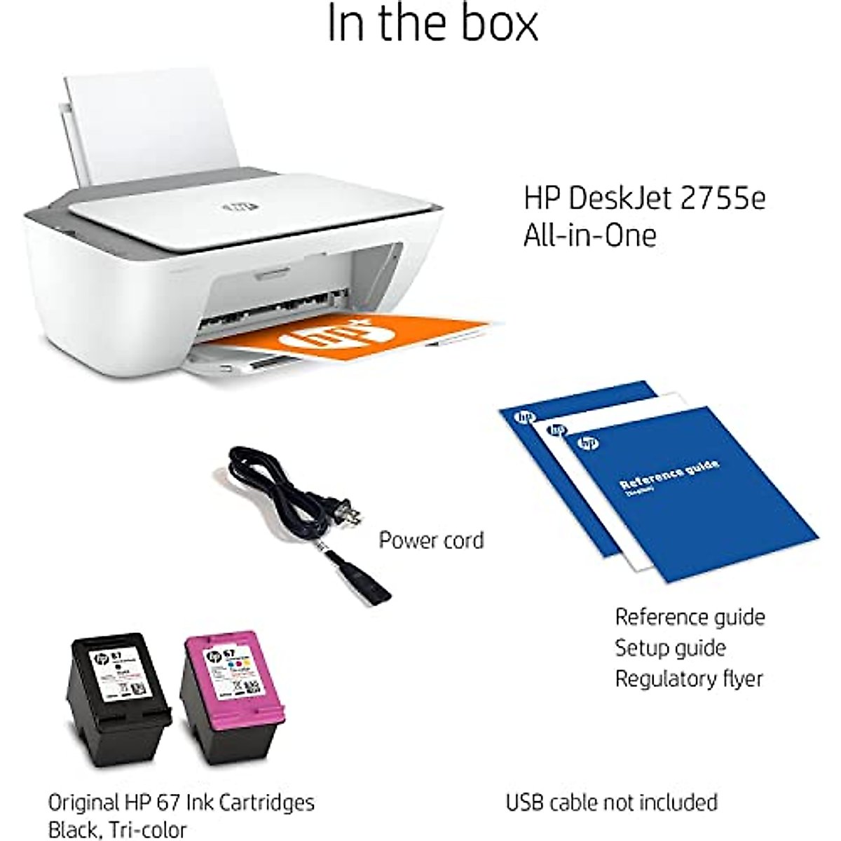 HP DeskJet 27-55e Series All-in-One Color Inkjet Printer I Print Copy Scan I Mobile Printing I Wireless & USB Connectivity I Print Up to 5.5 ppm I Up to 4800 x 1200 DPI Print Resolution +Printer Cable