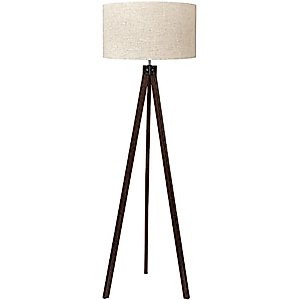 LEPOWER Wood Tripod Floor Lamp, Mid Century Standing Reading Light for Living Room, Bedroom, Study Room and Office, Modern Design, Flaxen Shade with E26 Base (Walnut)