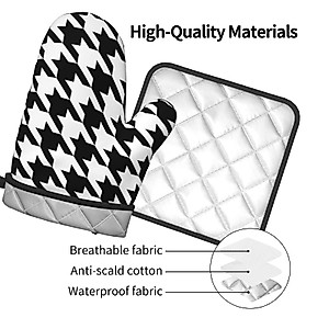 Houndstooth Black Print Oven Mitts and Pot Holders Sets,Non-Slip Heat Resistant Oven Mitts for Home Cooking, Baking,BBQ,Grilling,Holders for Kitchen