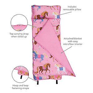 Wildkin Microfiber Nap Mat with Reusable Pillow for Boys and Girls, Perfect for Daycare and Preschool Toddler Sleeping Mat, Soft Cotton Blend Materials Nap Mat for Kids (Horses)