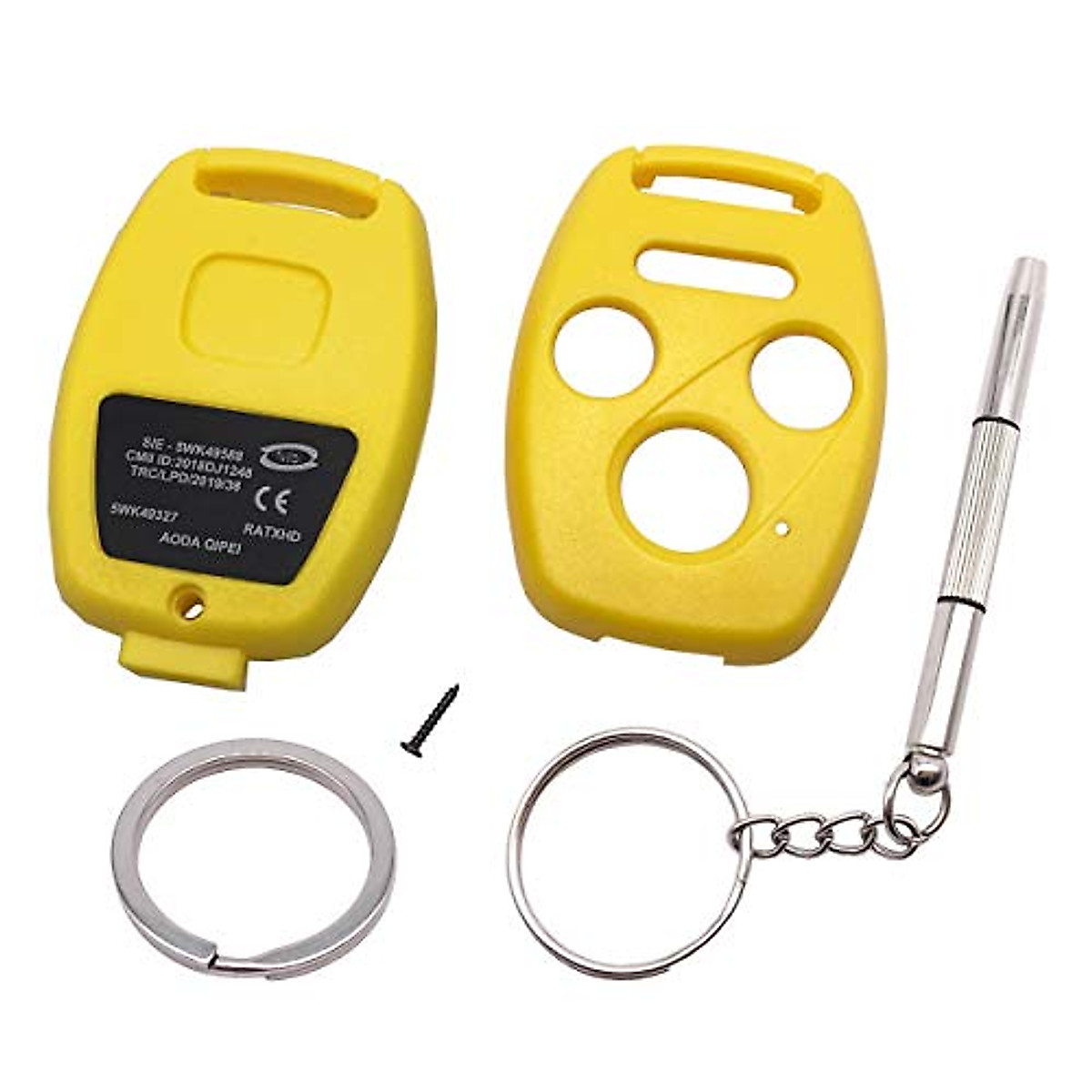 4 Buttons Replacement Key Fob Case Shell Fits for Honda Accord Civic Ex Pilot Keyless Entry Remote Control Car Key Fob Cover (3 + 1 Buttons, Yellow)