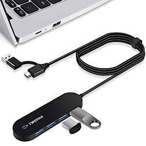 TWOPAN 4 Port USB C Hub with 4 ft Extended Cable, Ultra Slim USB 3.0 Hub for Laptop, High Speed USB Port Splitter for iMac, MacBook Pro/Air, Surface Pro, XPS, Desktop, Flash Drive, Mobile HDD, Printer