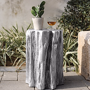 Tree Stump Trunk Side End Table, Faux Wood Patio Table, Garden Stool, Plant Stand, for Indoor Outdoor Courtyard Living Room, 14"X14"X20", Silver