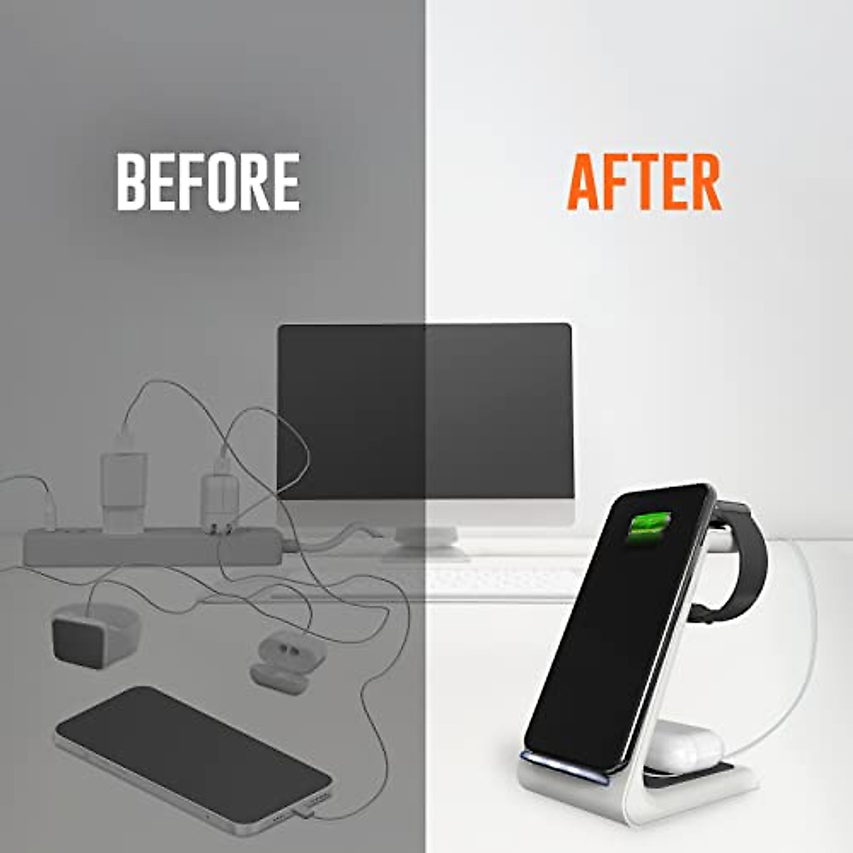 STM ChargeTree - Multi-Device Wireless Charging Station for iPhone/Samsung/Android, AirPods, Apple Watch - Qi Certified Charging Stand - White (stm-931-283Z-01)