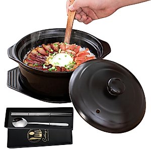GOVNPJ Korean Stone Pot, Ceramic Sizzling Hot Pot for Bibimbap Korean Stone Bowl with Lid and Trivet 40 oz Clay Pot for Cooking, Korean Cooking Pot Korean Pot for Cooking Hot Pot Soup Meat Rice