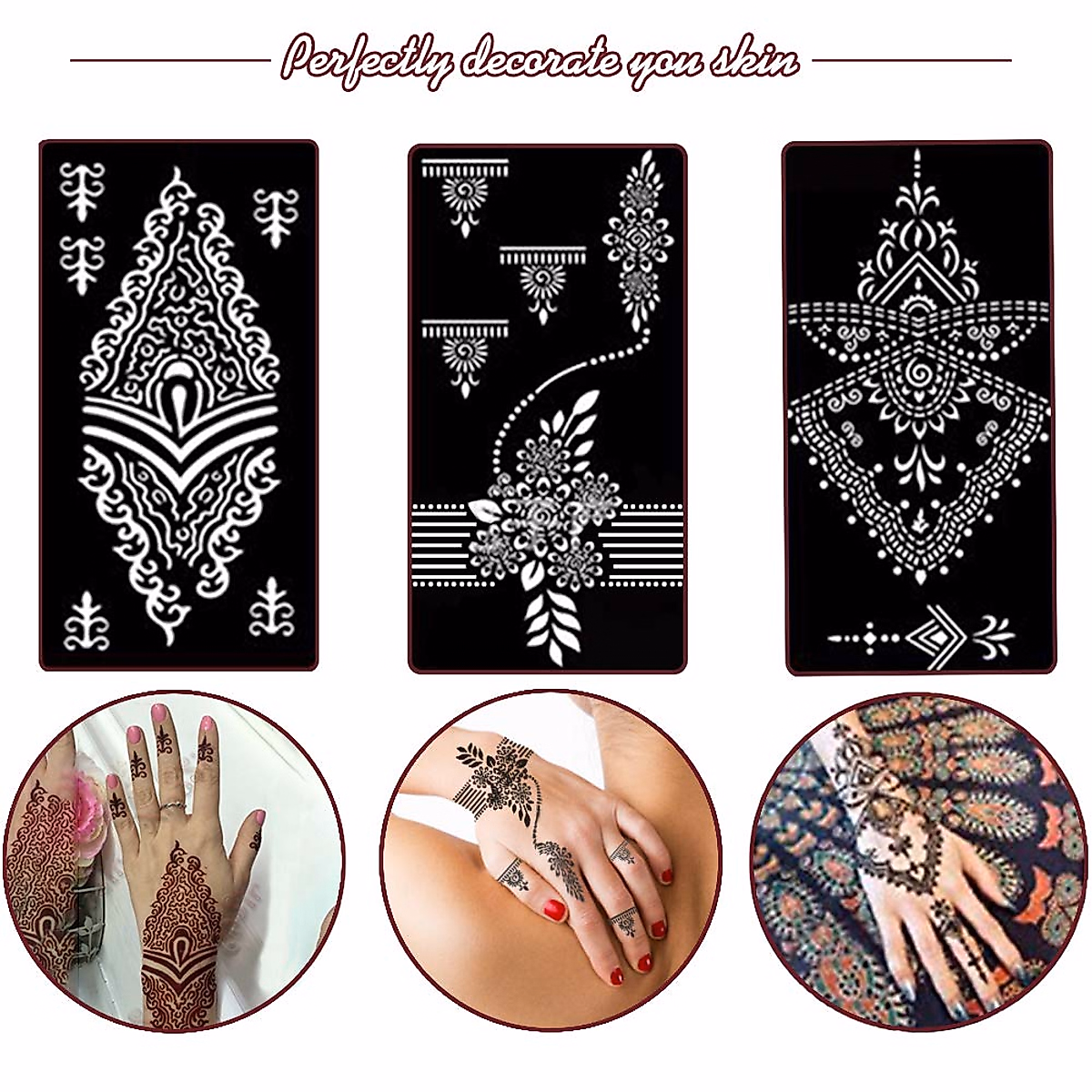 Koogel 18 Sheets Henna Tattoo Stencil Kit, 97 PCS Temporary Glitter Airbrush Flower Tattoo Stencils for Women and Girls Arabian Realistic Tattoo Stickers for Face Paint Body Art