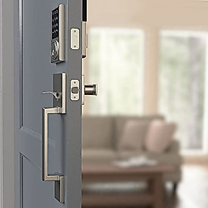 Amazon Basics Grade 3 Electronic Touchscreen Deadbolt Door Lock With Handleset, Satin Nickel Finish, 133mm H Uppper x 294.5mmL lower