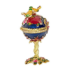 QIFU Hand Painted Enameled Faberge Egg Style Decorative Hinged Jewelry Trinket Box Unique Gift For Home Decor