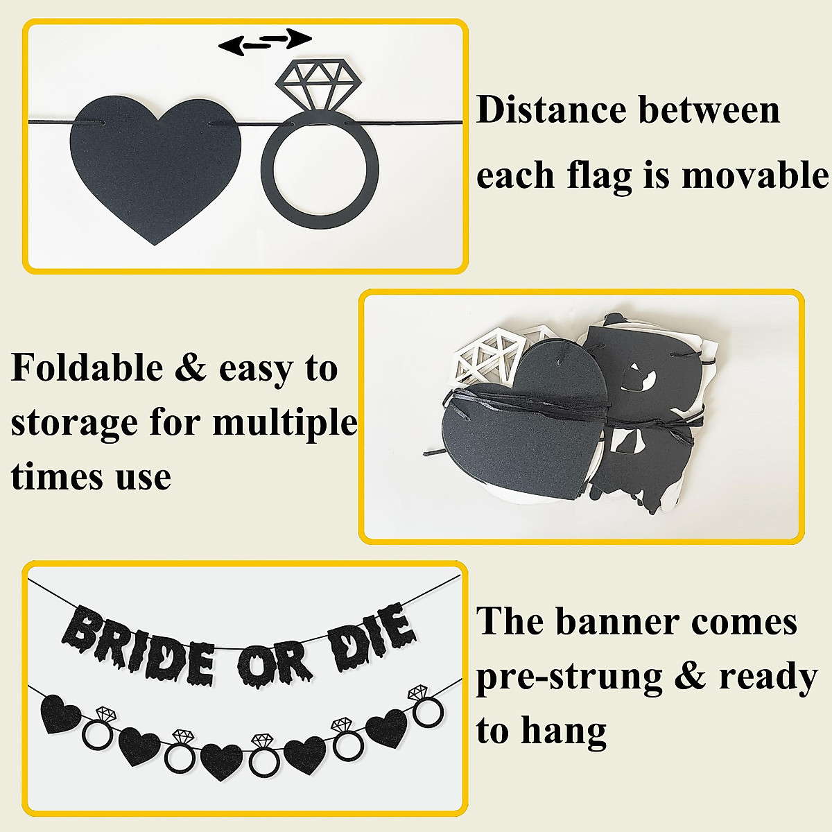 FAKTEEN Bride or Die Banner Bachelorette Party Decorations for Women Girls, Ring Black Heart Garland Bride to Be Sign Halloween Gothic Bridal Shower Engagement Wedding Party Supplies