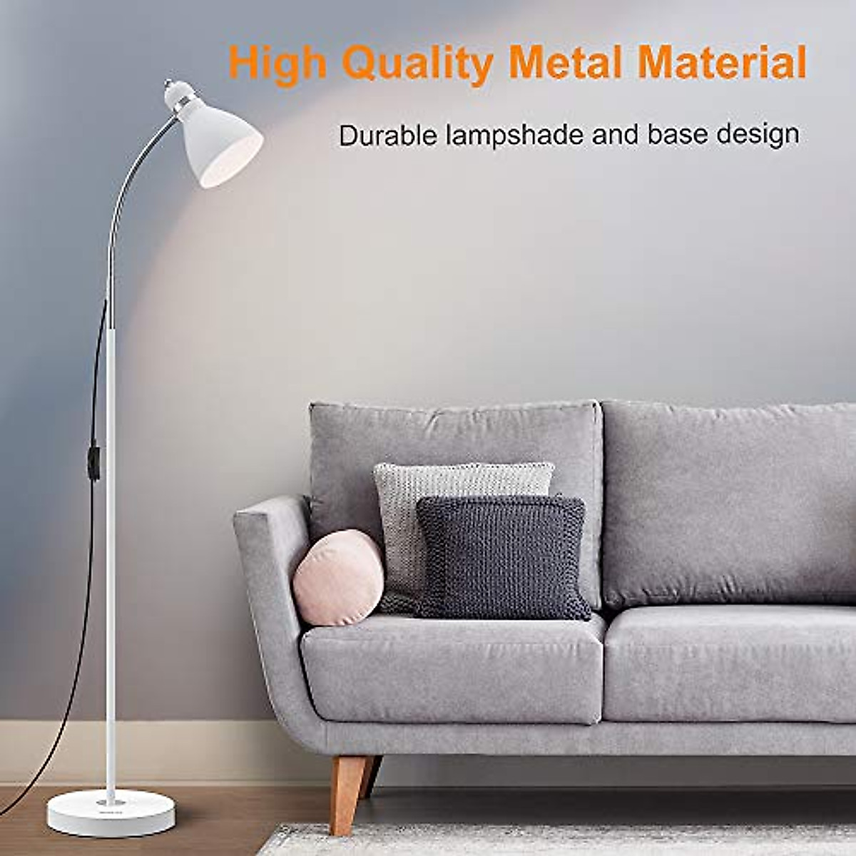LEPOWER Metal Floor Lamp, Adjustable Goose Neck Standing Lamp with Heavy Metal Based, E26 Lamp Base, Torchiere Light for Living Room, Bedroom, Study Room and Office