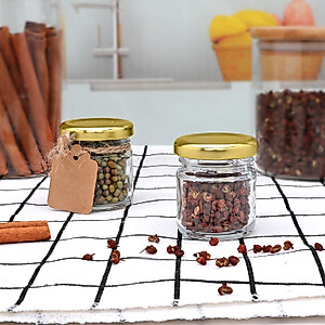 Encheng 1.5oz Mini Glass Jars Bulk Set of 70,Round Small 45ml Honey Jars with Golden Lids,Clear Mini Storage Canning Jar for Candle Making,Spice,Jelly,Jam,Wedding,Party Favor