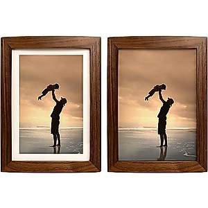 FLECHAZO 8x10 Picture Frame - Made of Natural Walunt Wood - Curved Surface - Covered by 2mm Shatterproof Plexiglass - Fit for 6x8 or 8x10 Picture - Tabletop Display
