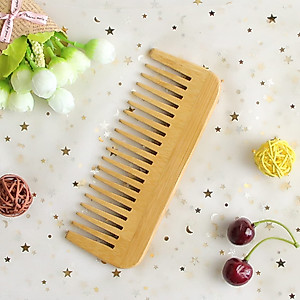 MRD Bamboo Wide Tooth Comb, Detangling Anti-Static Brush Natural Curly Wavy Dry Hair For Womens and Mens Hand Polished (1PCS)