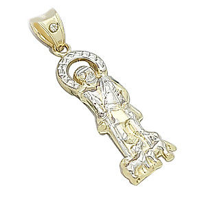 AMZ Jewelry 10K Yellow Gold Saint Lazarus Pendant Charm Patron Pendant Lazarus Closed Back 1.4 inch
