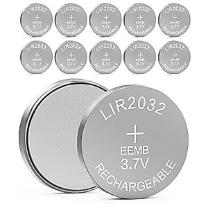 EEMB 10PCS LIR2032 Rechargeable Battery 3.7V Lithium-ion Coin Button Cell Batteries 45mAh 2032 Rechargeable Battery