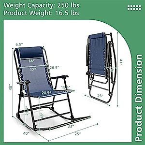 PDGJG 2 Piece Patio Camping Rocking Chair Folding Rocking Chair Footrest