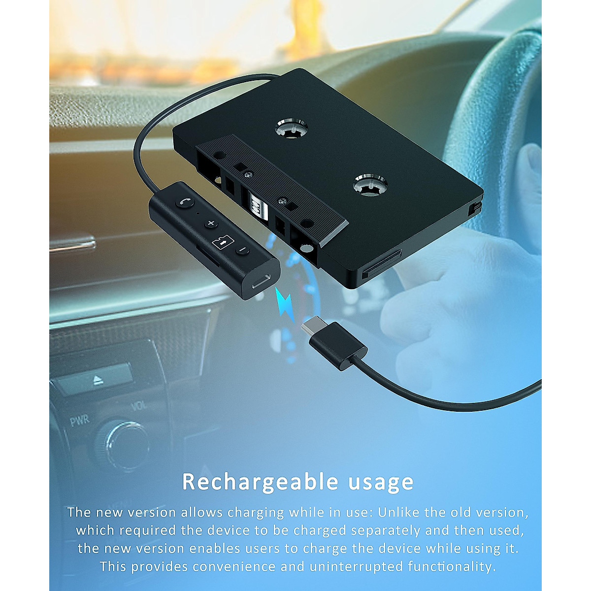 Car Audio Bluetooth Wireless Cassette Receiver, Bluetooth 5.0 Car Audio Stereo Cassette Vehicle Tape Converter Cassette Work While Charging Support TF Card