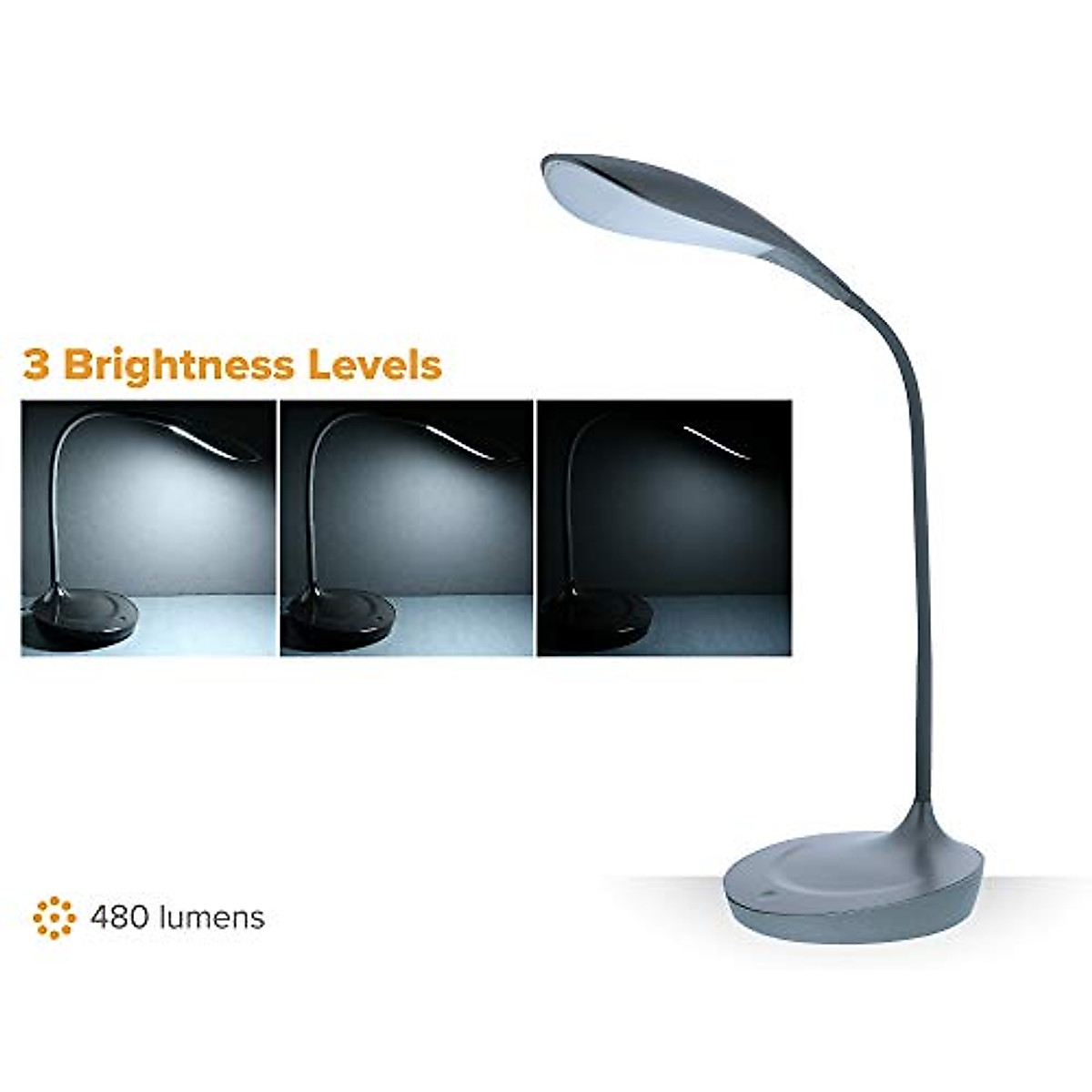 Bostitch Office KT-VLED1502-GRAY Gooseneck LED Desk Lamp with USB Charging Port, Dimmable, Gray