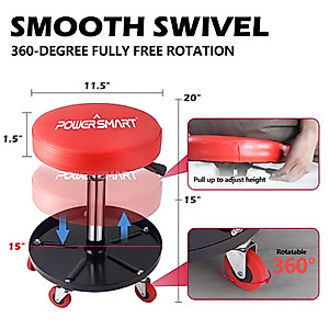 PowerSmart Rolling Mechanics Seat, 300 LBS Capacity Heavy-Duty Pneumatic Adjustable Garage Stool with Tool Tray Storage