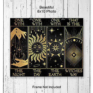 Witchy Sabbat Grimoire Witchcraft Decor - Sun, Moon, Celestial Wall Art - Celtic Woman Goddess Decor - Magic Home Decor - Boho Bohemian Witch Decor for Women - Wicca Wiccan Supplies - Pagan Gifts