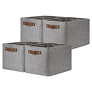 DULLEMELO Linen Closet Organizers and Storage Baskets for Office, Bedroom, Cloth, Baskets for Organizing and Storage with handles for Shelves,Closet,Gift,Toys(Grey,15"x11"x9.5",4-Pack)