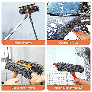 eazer Squeegee Window Cleaner 2 in 1 Rotatable Window Cleaning Tool Kit with Extension Pole, 62‘’ Telescopic Window Washing Equipment with Bendable Head for Indoor/Outdoor Car Glass - 4 Pads