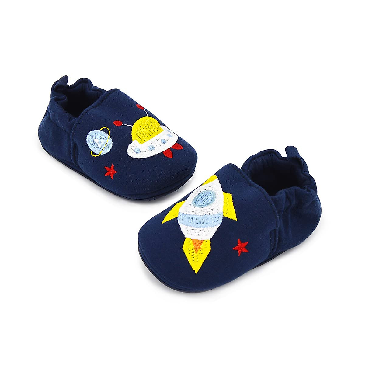 LAFEGEN Baby Boy Girl Walking Shoes Non Slip Soft Sole Infant Toddler Slipper Newborn Moccasins First Walker House Crib Sneaker Shoes, 01 Navy Rocket,12-18 Months Toddler