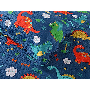 100% Cotton 2 Piece Kids Quilt Bedspread Comforter Set Throw Blanket for Teens Boys Girls Kids Beds Bedding Coverlet Dinosaur (Full)