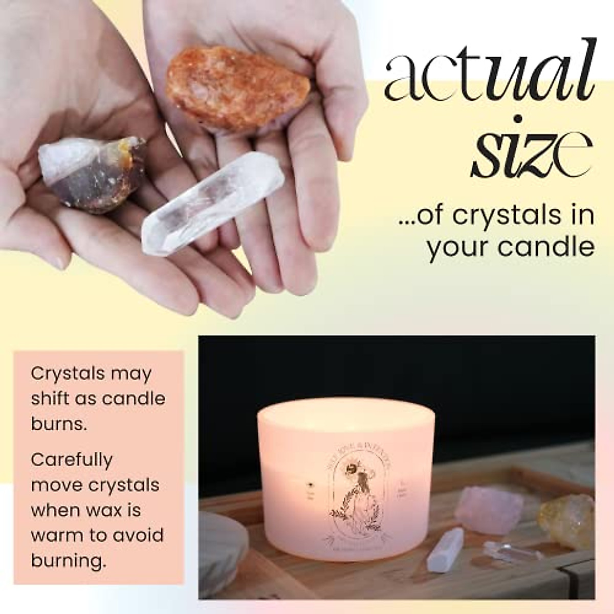 Healing Crystal Candle, 12oz - 3 Wick Aries, Leo, Sagittarius Zodiac Candles with Crystals Inside. Zodiac Gifts for Women, Real Crystals and Healing Stones Manifestation Candle, Meditation Candle