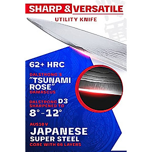 DALSTRONG Utility Knife - 6 inch - Shogun Series ELITE - Damascus - Japanese AUS-10V Super Steel Kitchen Knife - Vacuum Heat Treated - Cooking Knife Vegetables Meat - w/Sheath