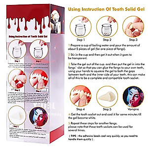 Jeicy Vampire Fangs Teeth, Vampire Blood and Vampire Teeth Glue Set for Halloween Cosplay Party Favors 3 Pairs (13mm,15mm,17mm)