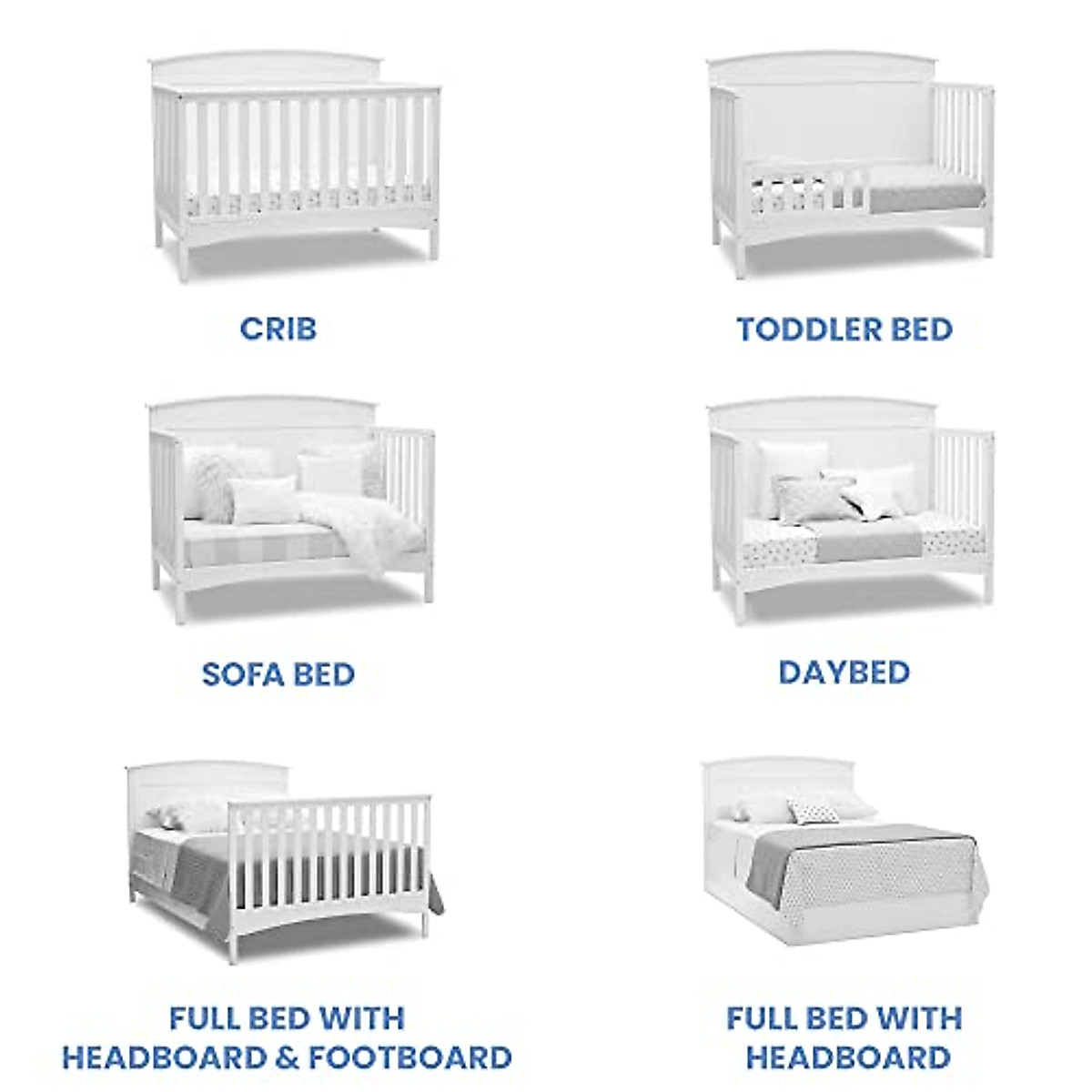 Delta Children Archer Solid Panel 4-in-1 Convertible Baby Crib - Greenguard Gold Certified, Bianca White